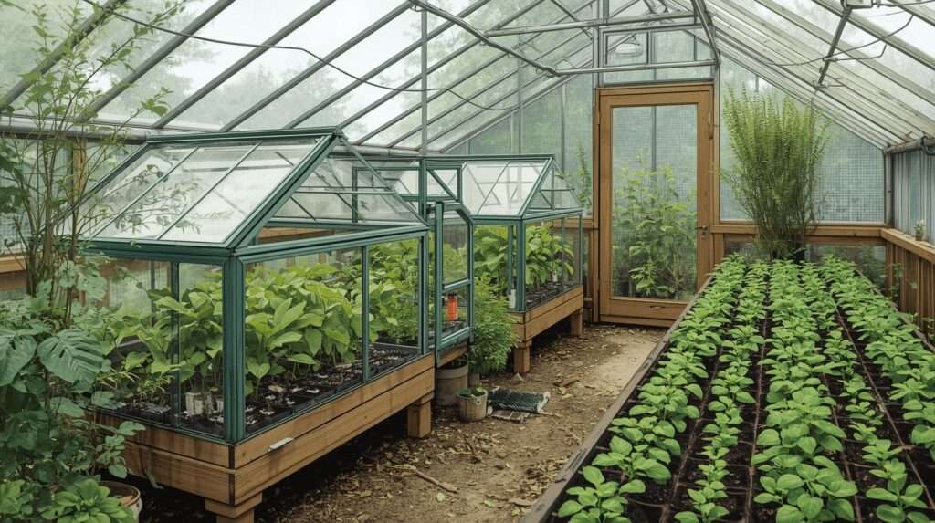 Small Cold Frames Inside Bigger Greenhouses for extended